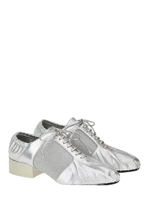FERRAGAMO Metallic-finish Leather Lace-up Shoes - Silver