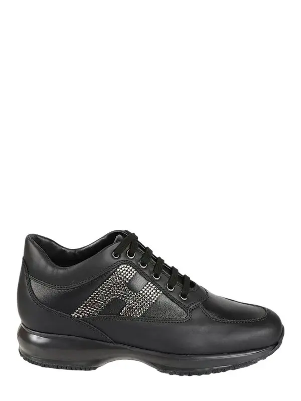 Hogan Crystal-embellished Leather Sneakers - Black