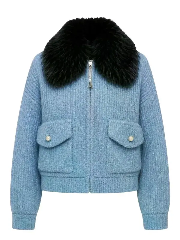 Essentiel Antwerp Faux-fur Collar Ribbed-knit Jacket - Blue