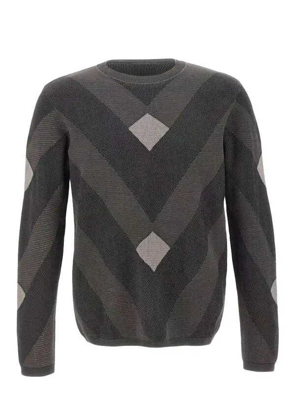 Emporio Armani Argyle-pattern Long-sleeve Sweater - Grey