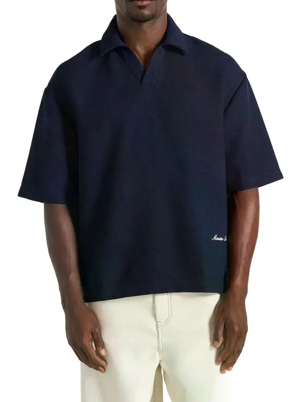 Manière De Voir Joss In Navy Boxy Signature Polo Shirt - Blue