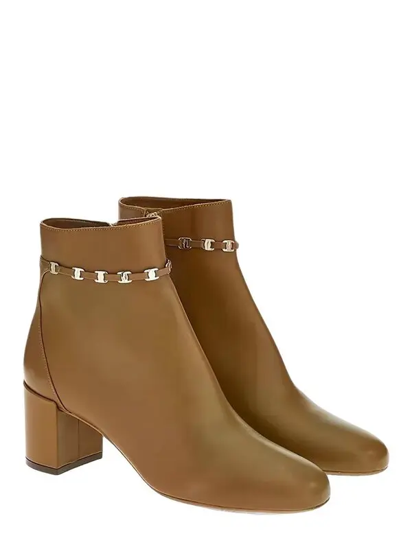 FERRAGAMO Gancini-plaque Leather Ankle Boots - Brown