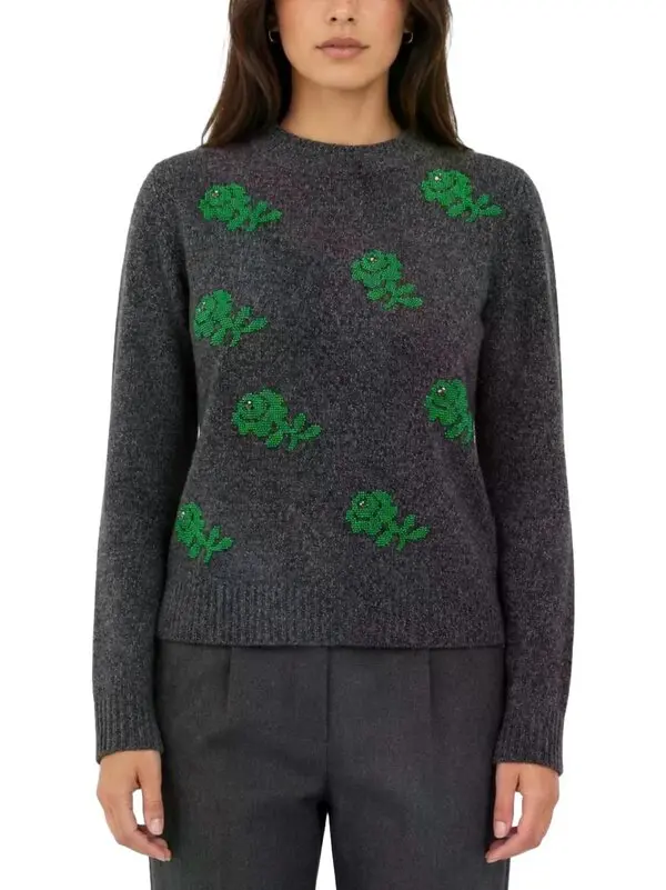 Essentiel Antwerp Bead-embellished Floral-motif Sweater - Grey
