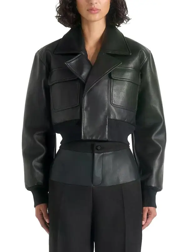 Manière De Voir Cosette Leather Bomber Jacket - Black