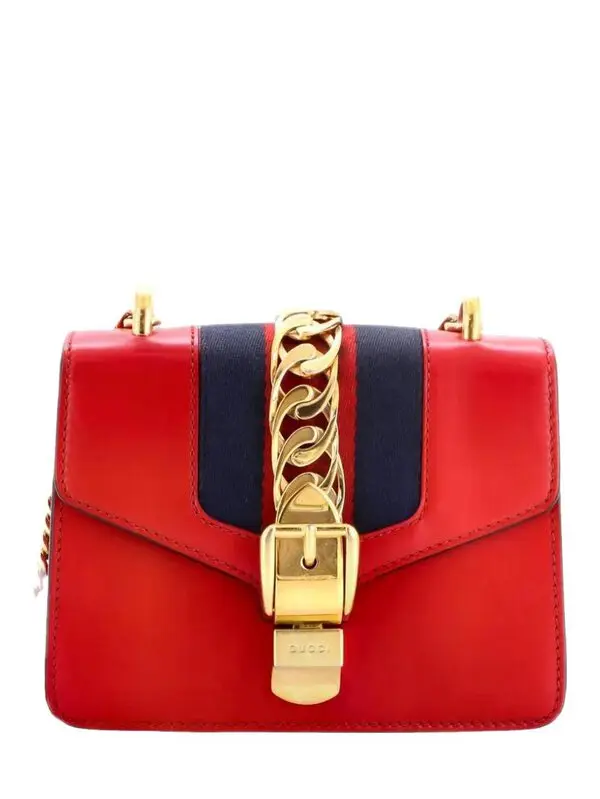 Gucci Sylvie Chain Shoulder Bag Leather Mini Crossbody Bag - Red
