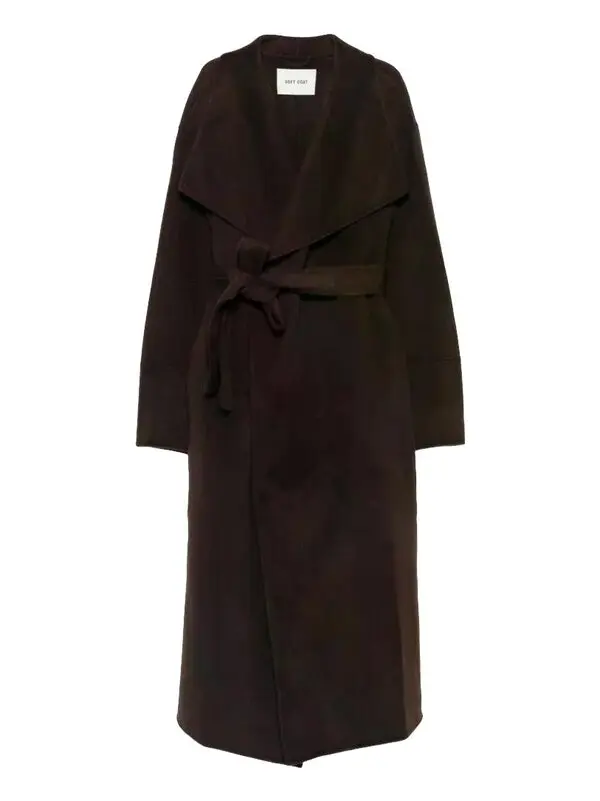 Soft Goat Belted Shawl-collar Coat - Brown
