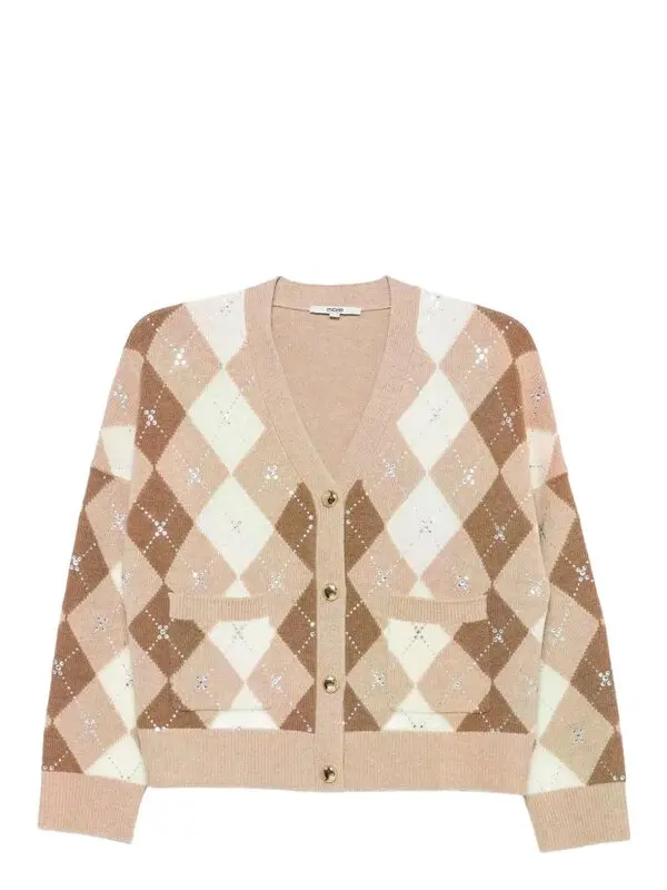 Maje Argyle-pattern Crystal-embellished Cardigan - Neutrals