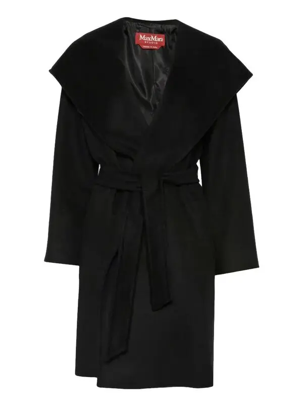 Max Mara Hooded Belted Coat - Black