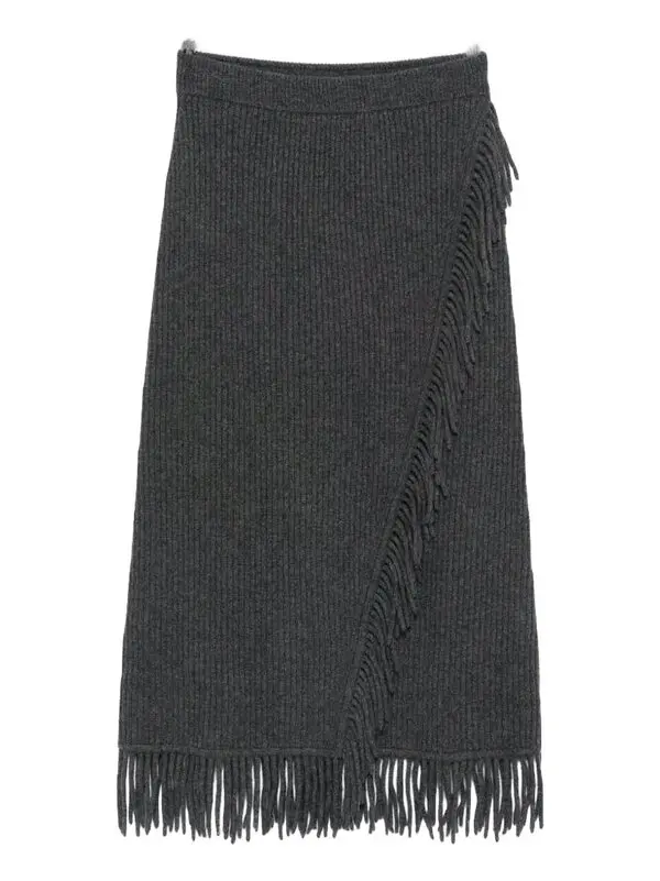 Simkhai Casey Fringe-trim Ribbed Midi Skirt - Grey