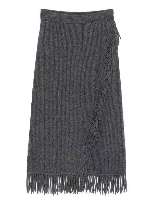 Simkhai Casey Fringe-trim Ribbed Midi Skirt - Grey