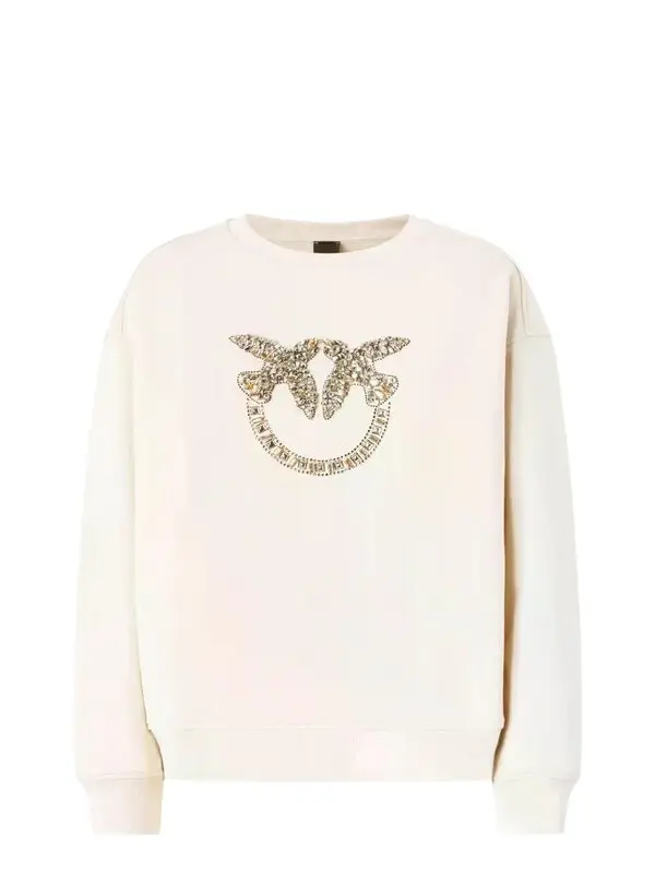 Pinko Love Birds Crystal-embellished Sweatshirt - Neutrals