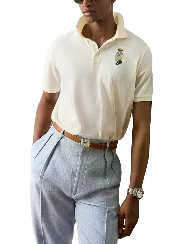 Ralph Lauren Purple Label Bear Embroidered Polo Shirt - Neutrals