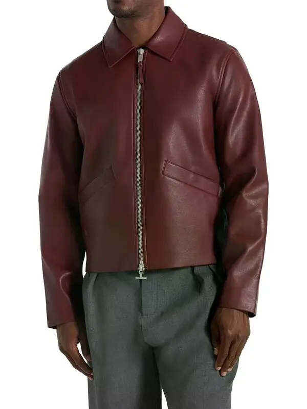 Manière De Voir Yves In Wine Minimal Leather Jacket - Red