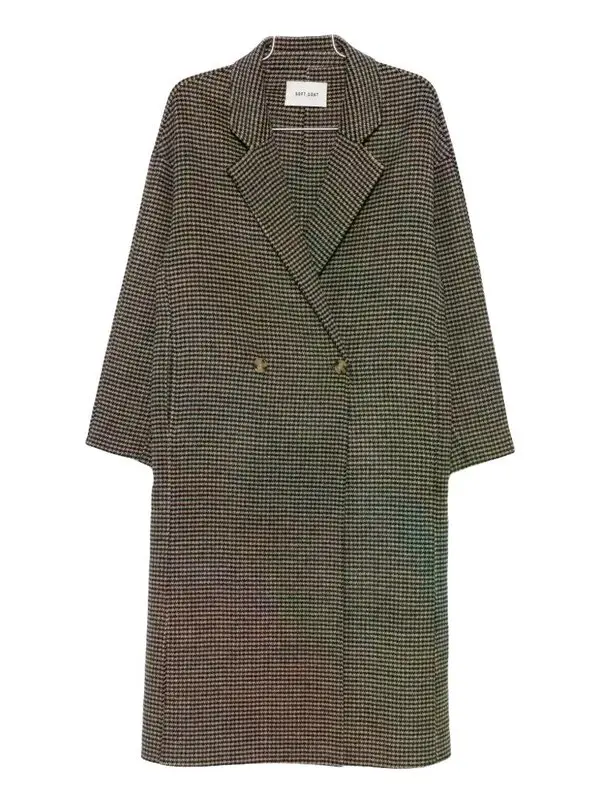 Soft Goat Houndstooth Double-breasted Coat - Brown