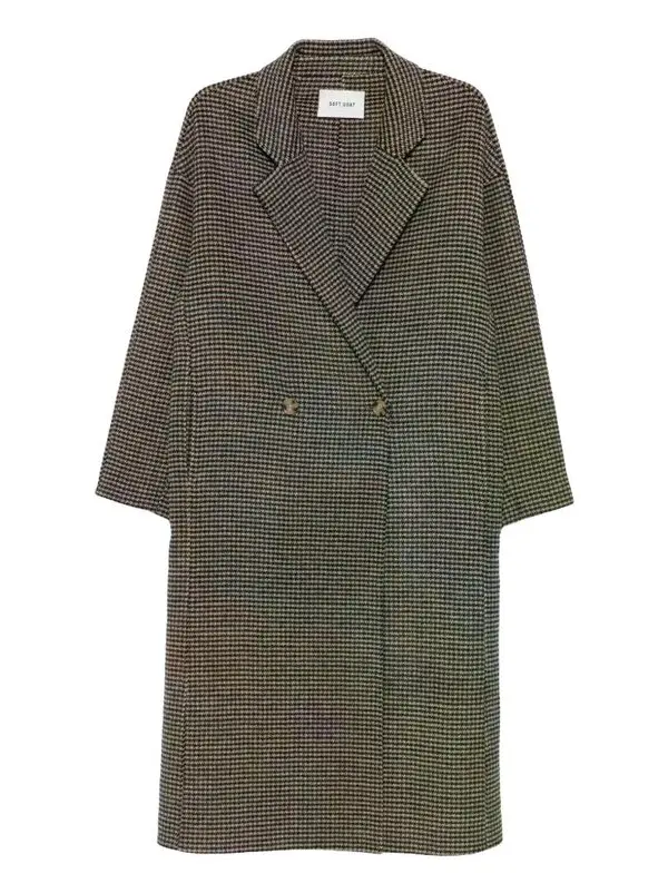 Soft Goat Houndstooth Double-breasted Coat - Brown