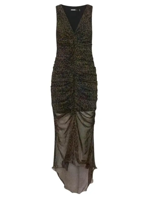 ROTATE BY BIRGER CHRISTENSEN Ruched Midi Leopard Dress - Brown