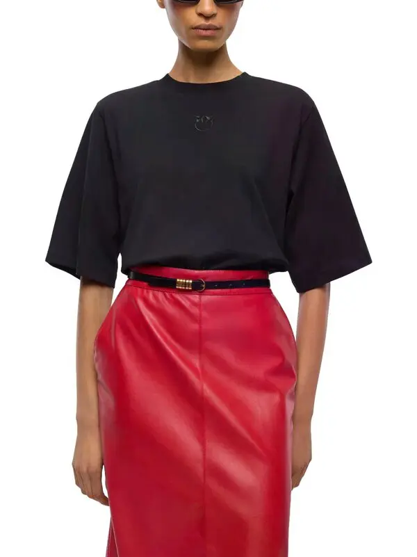 Pinko T-shirt With Wide Sleeves And Love Birds Logo - Black