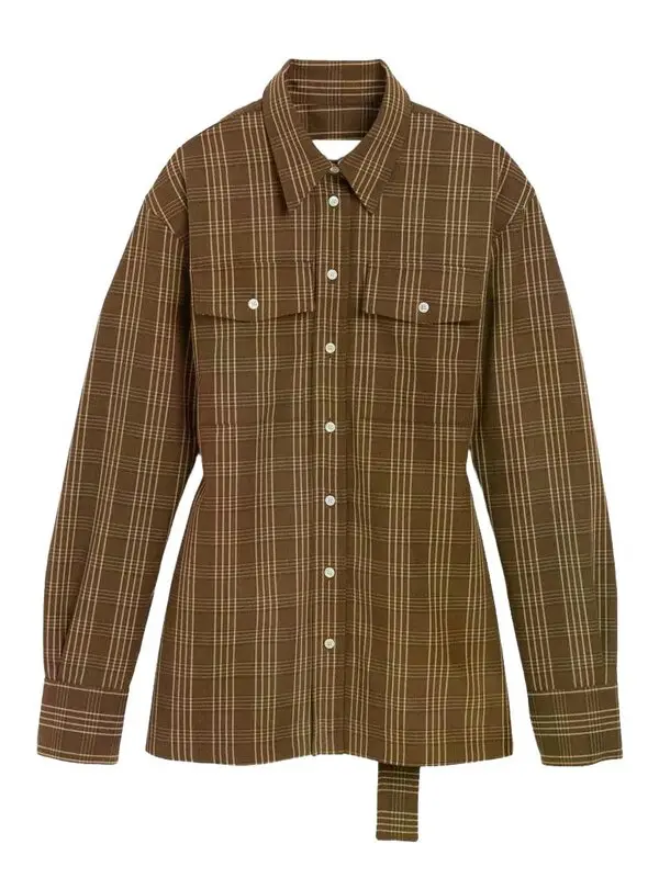 AMI Paris Fitted Checkered Wool Shirt - Brown