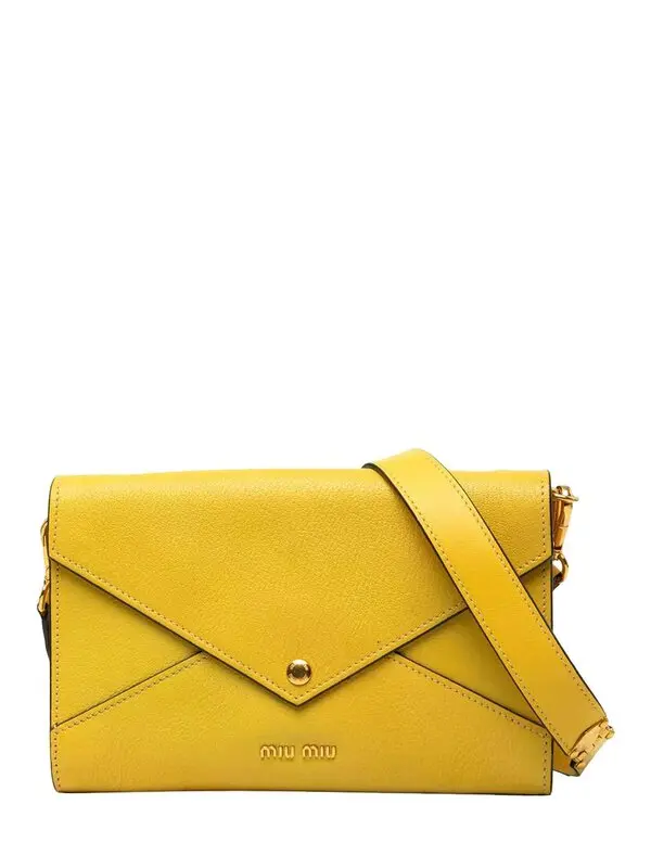 Miu Miu 2010-2026 Goatskin Madras Envelope Crossbody Bag - Yellow