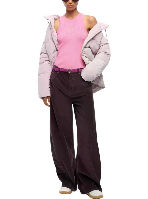 Pinko Ribbed Top With Sheer Love Birds Logo - Pink
