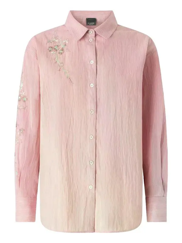 Pinko Striped Shirt With Floral Embroidery - Pink