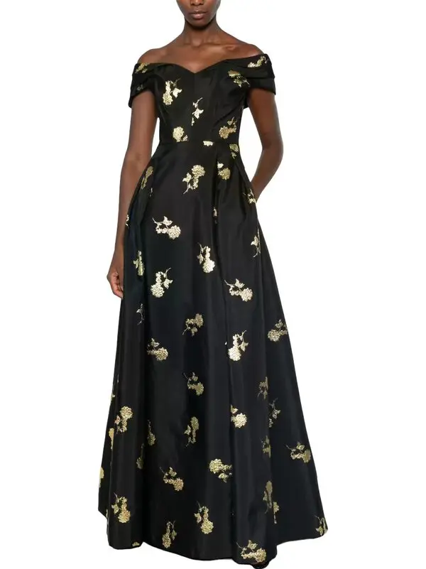 Rebecca Vallance Mariya Floral-jacquard Gown - Black