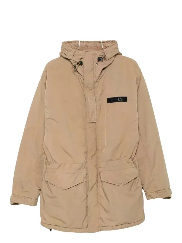 Aspesi Hooded Logo-patch Jacket - Neutrals