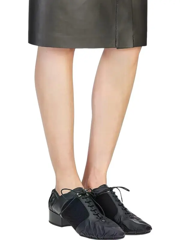 FERRAGAMO Lace-up Gathered Derby Shoes - Black