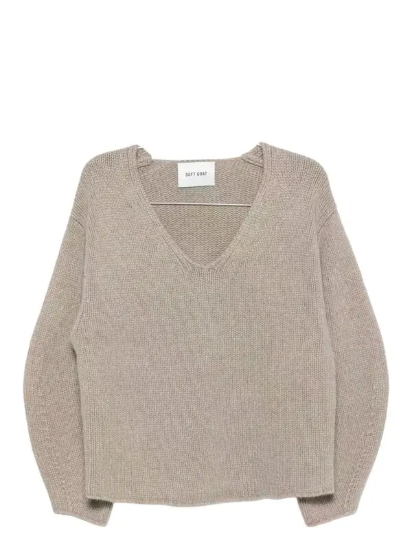 Soft Goat V-neck Knitted Sweater - Neutrals