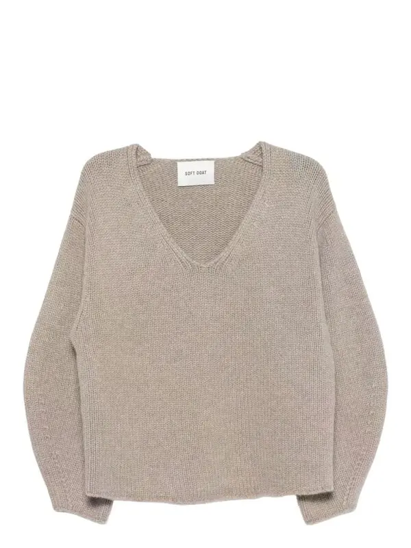 Soft Goat V-neck Knitted Sweater - Neutrals