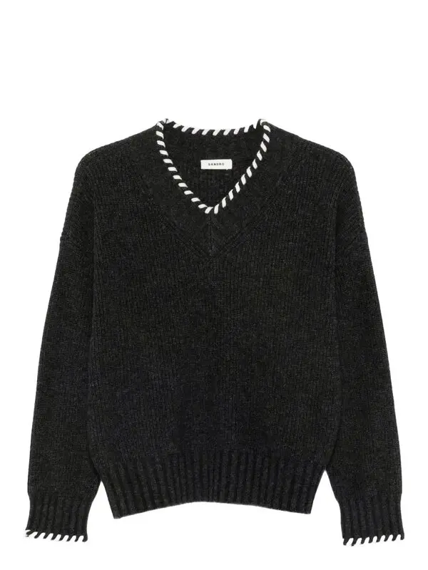 Sandro V-neck Long-sleeve Sweater - Grey