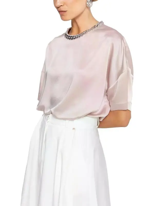 NISSA Chain-detail Satin Top - Pink