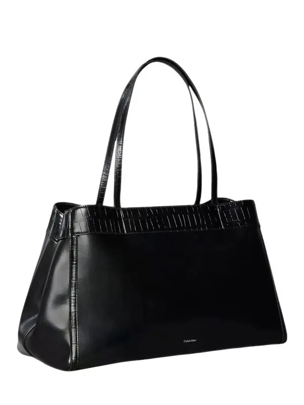 Calvin Klein Large Monogram Croc-effect Trim Tote Bag - Black
