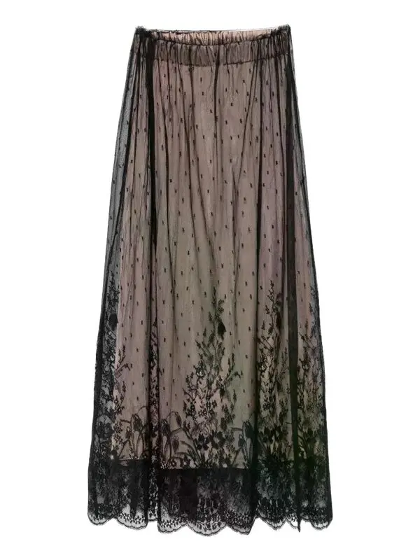 Isabel Benenato Lace-overlay Gathered Maxi Skirt - Black