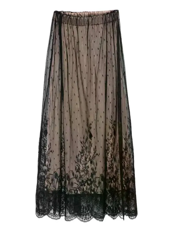 Isabel Benenato Lace-overlay Gathered Maxi Skirt - Black