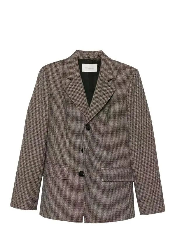 AMI Paris Check Single-breasted Coat - Brown