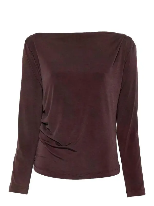 HOMAGE Draped Boat-neck Top - Brown