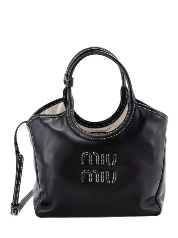 Miu Miu Ivy Tote Bag Leather Small Shoulder Bag - Black