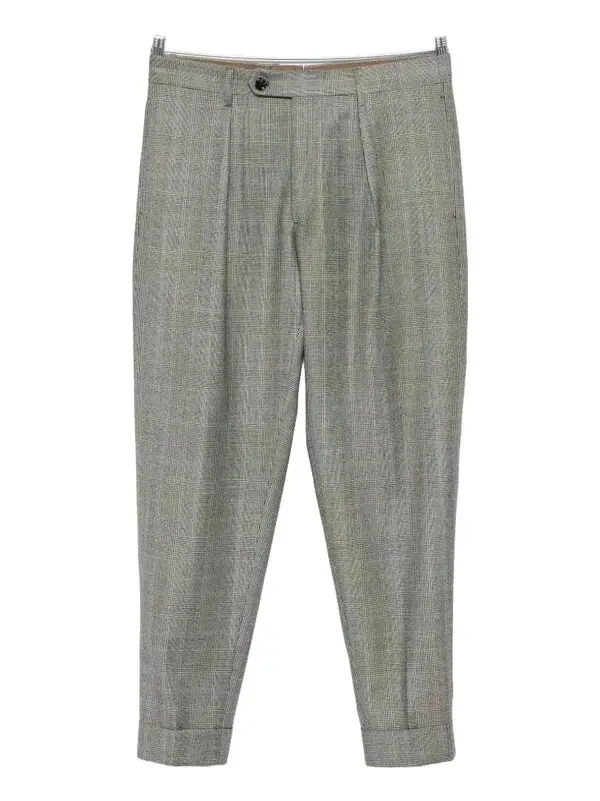 BERWICH Prince Of Wales Check Pleated Trousers - Grey