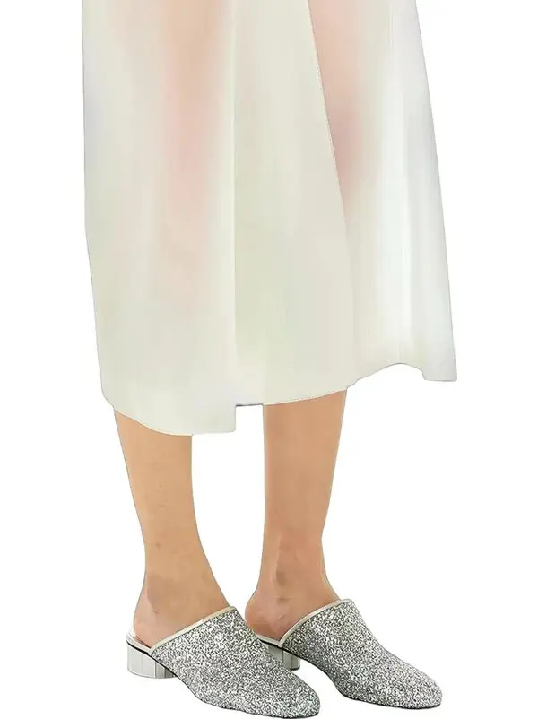 FERRAGAMO Glitter-effect Block-heel Mules - Silver