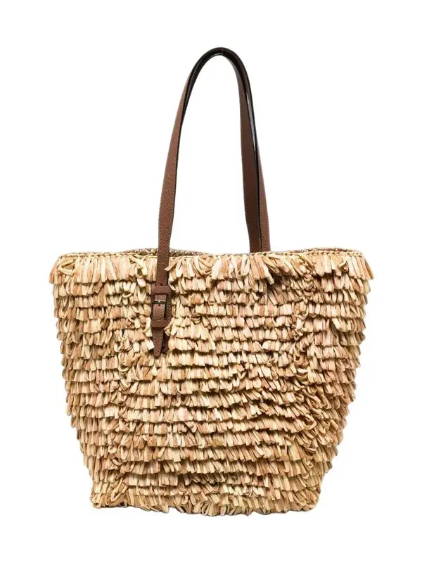 VALEXTRA Fringed Raffia-effect Tote Bag - Neutrals