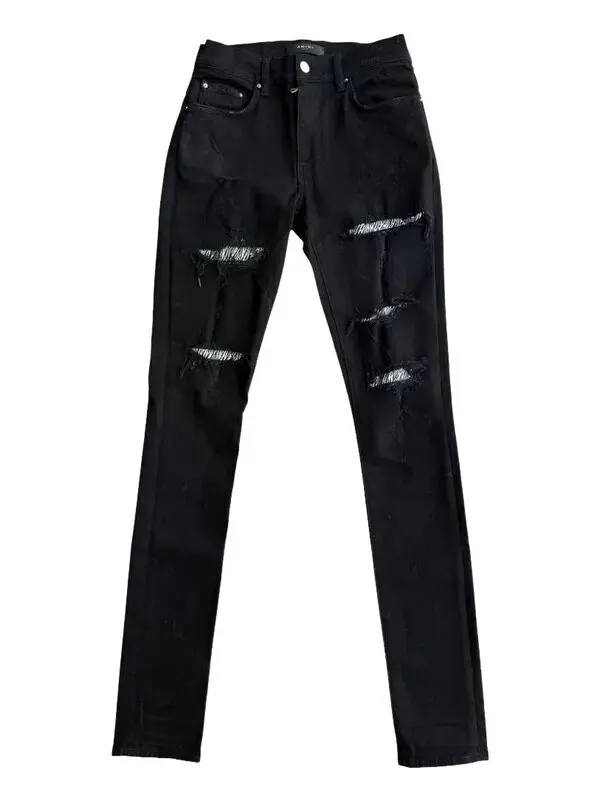 Amiri Zebra-patch Crystal-embellished Jeans - Black