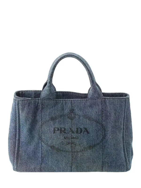 Prada 2013-2026 Denim Canapa Logo Tote Satchel - Blue