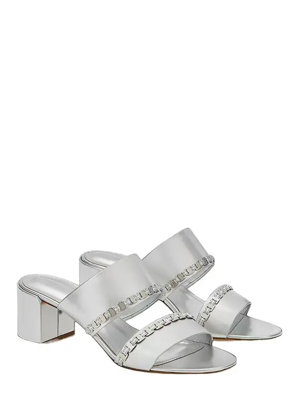 FERRAGAMO Gancini Chain Leather Sandals - Silver