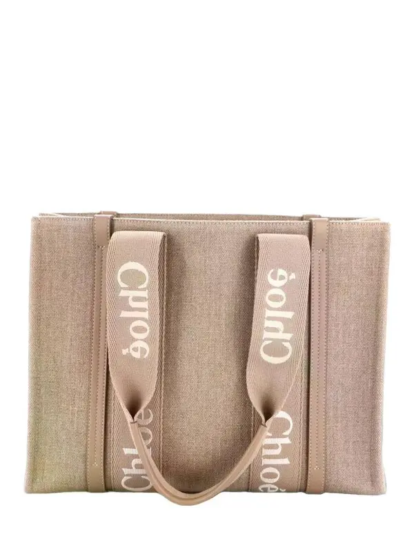 Chloé Woody Canvas With Leather Medium Tote Bag - Neutrals
