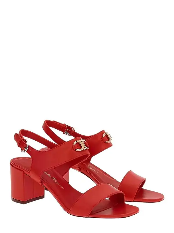 FERRAGAMO Gancini-plaque Block-heel Sandals - Red