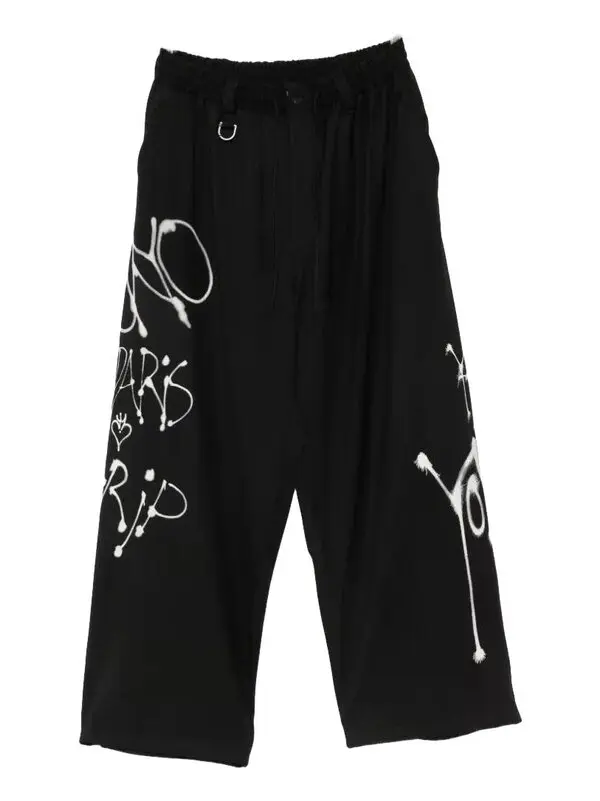 Y3 Graffiti-print Wide-leg Trousers - Black
