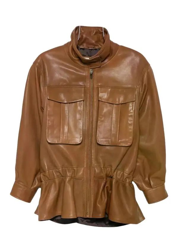DUCIE Hope High-neck Leather Jacket - Brown