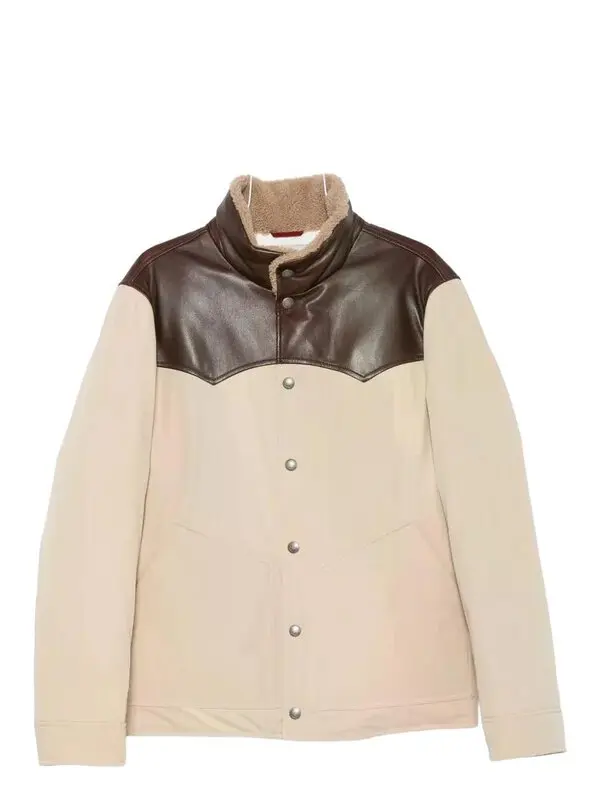 Brunello Cucinelli Shearling-trim Leather-yoke Jacket - Neutrals