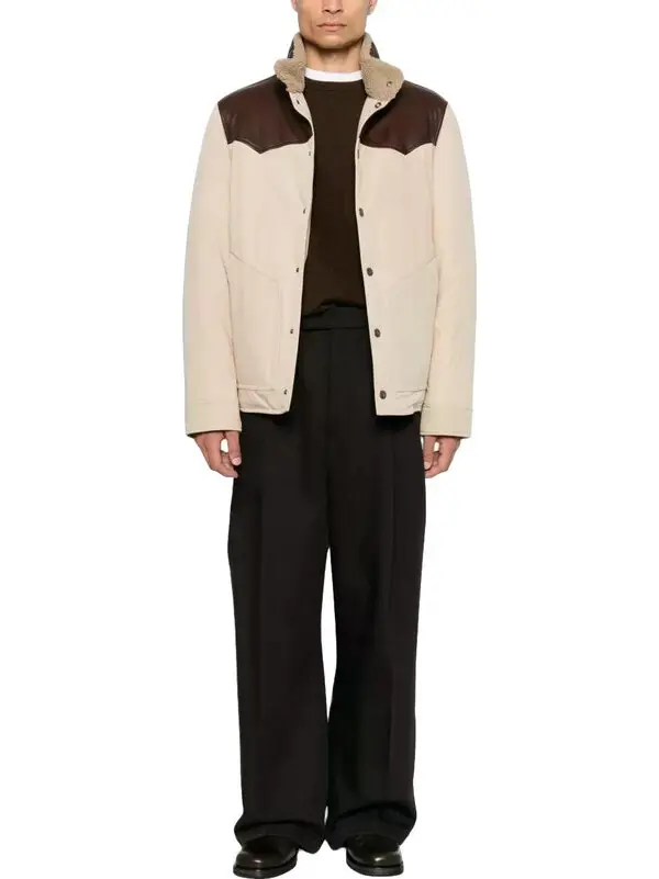 Brunello Cucinelli Shearling-trim Leather-yoke Jacket - Neutrals